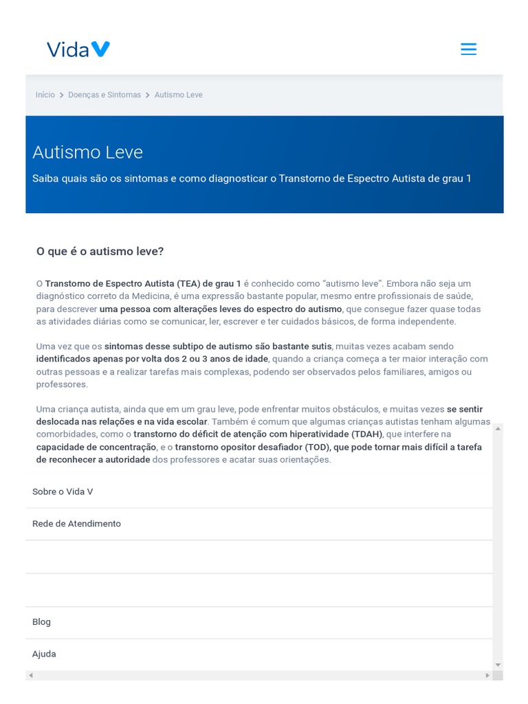 Autismo Leve - Causas, Sintomas e Tratamento - Vida V | PDF | Espectro ...