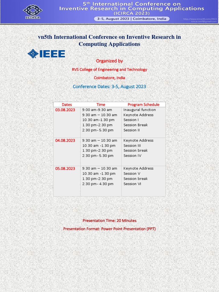 ICIRCA 2023 Schedule | PDF | Machine Learning | Deep Learning