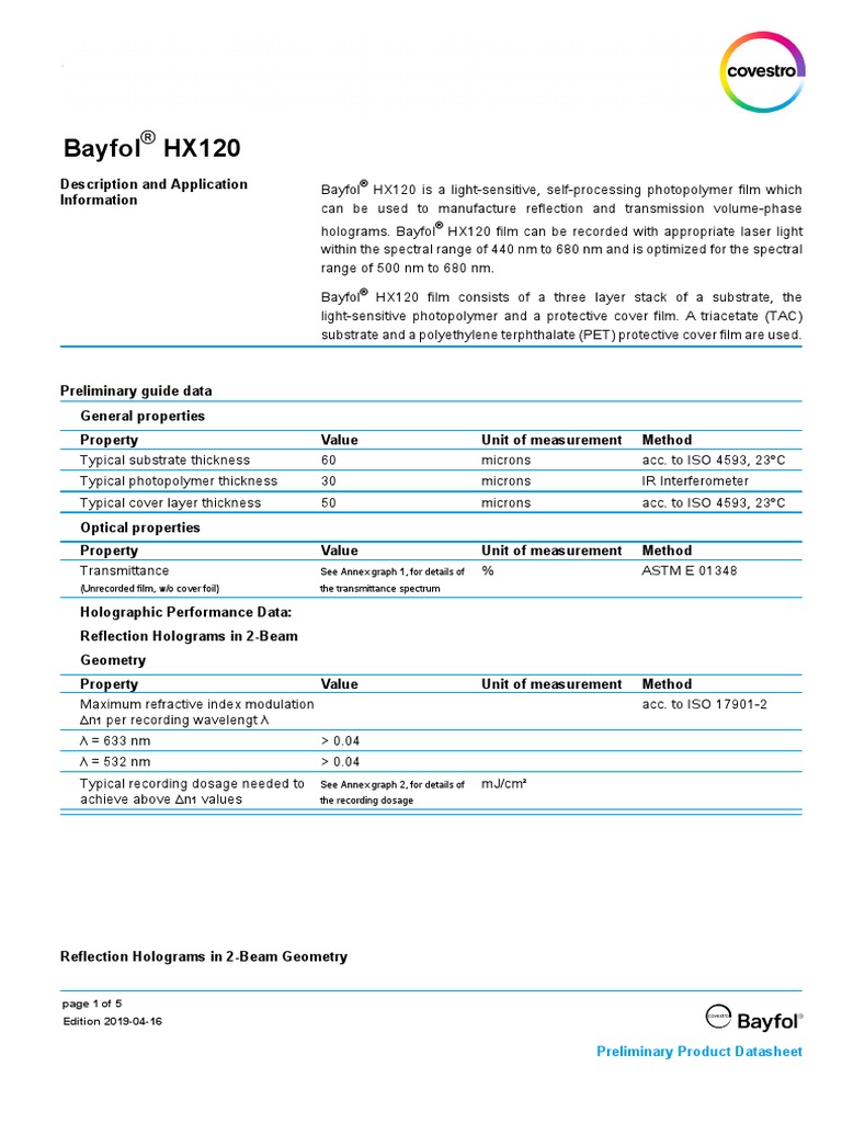 Bayfol HX120 - en - 86220288 21894048 21894045 | PDF | Holography ...