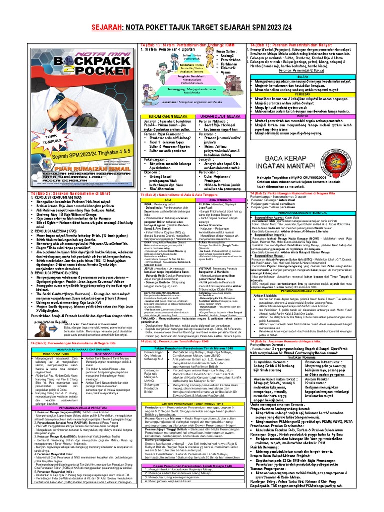 2023 - Sejarah - Nota Poket B & W | PDF
