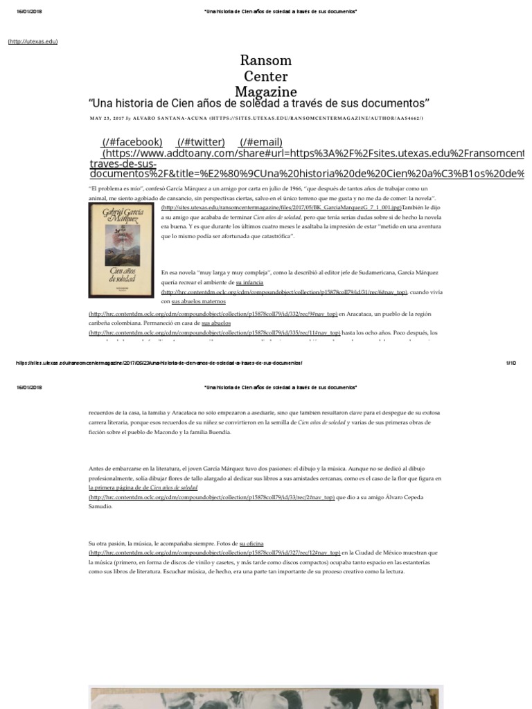 Gabriel García Márquez - Una Historia de Cien Años de Soledad A Través de Sus Documentos ...