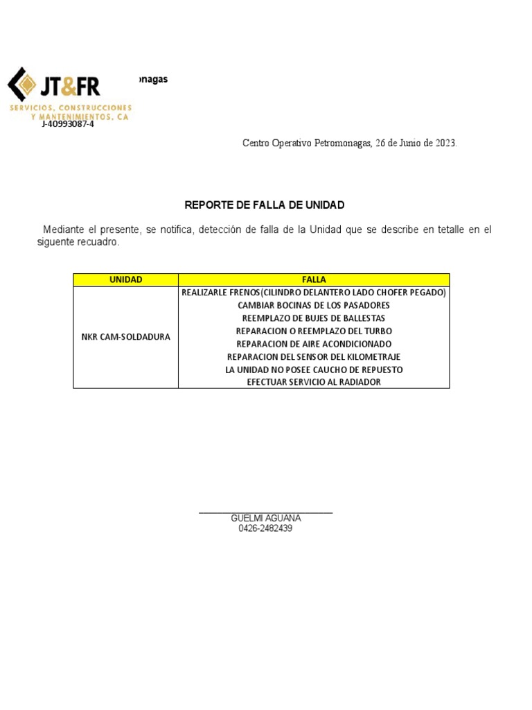 Reporte de Falla | PDF