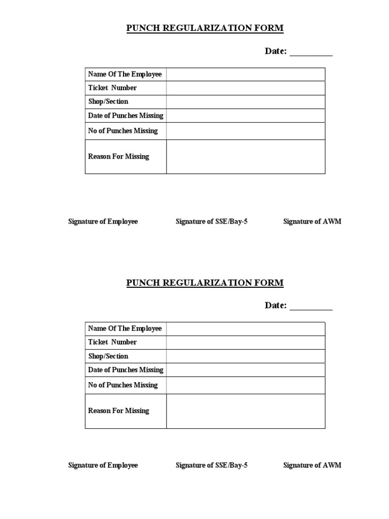 Employee Miss Punch Regularization Form | PDF