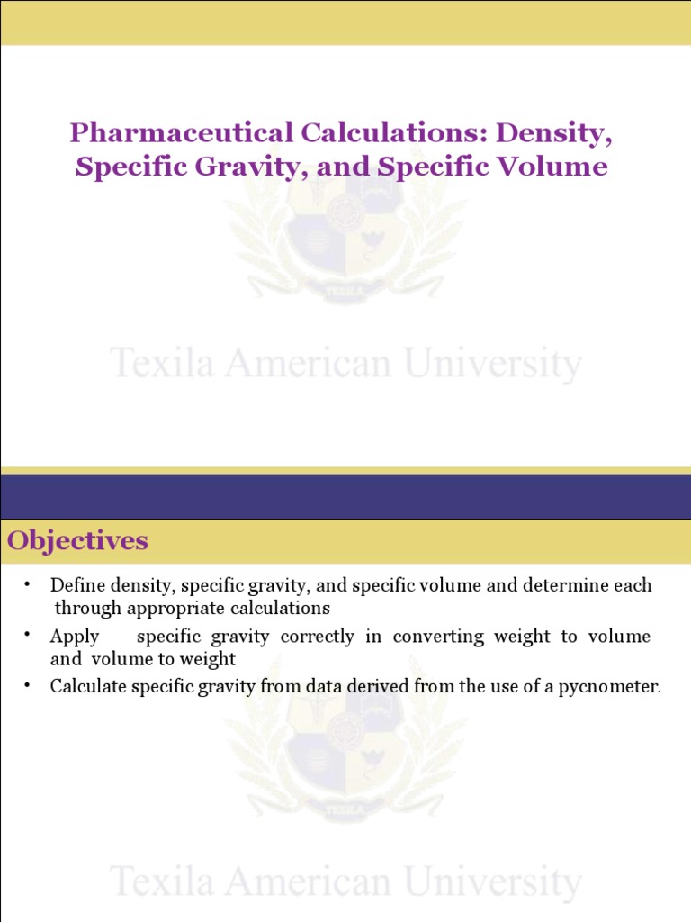 2.4 Density Specific Gravity Specific Volume | PDF | Weight | Physical Quantities