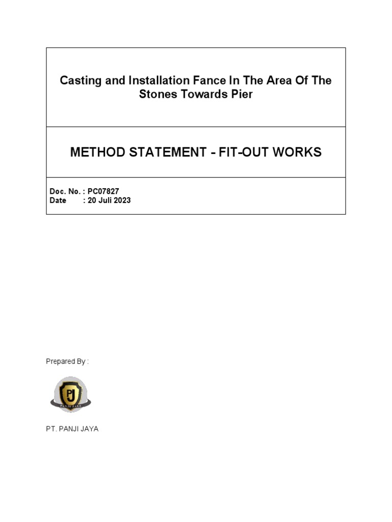 Method Statement Pemasangan Pagar Area Jetty SCN | PDF