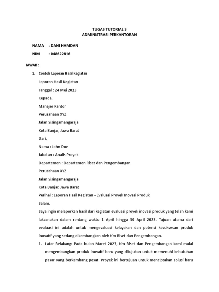 Tugas Tutorial 3 Adm Perkantoran | PDF