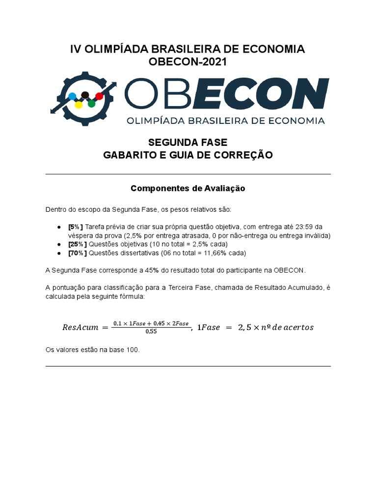 OBECON-2021 - Gabarito e Guia de Correção Da Segunda Fase | PDF ...
