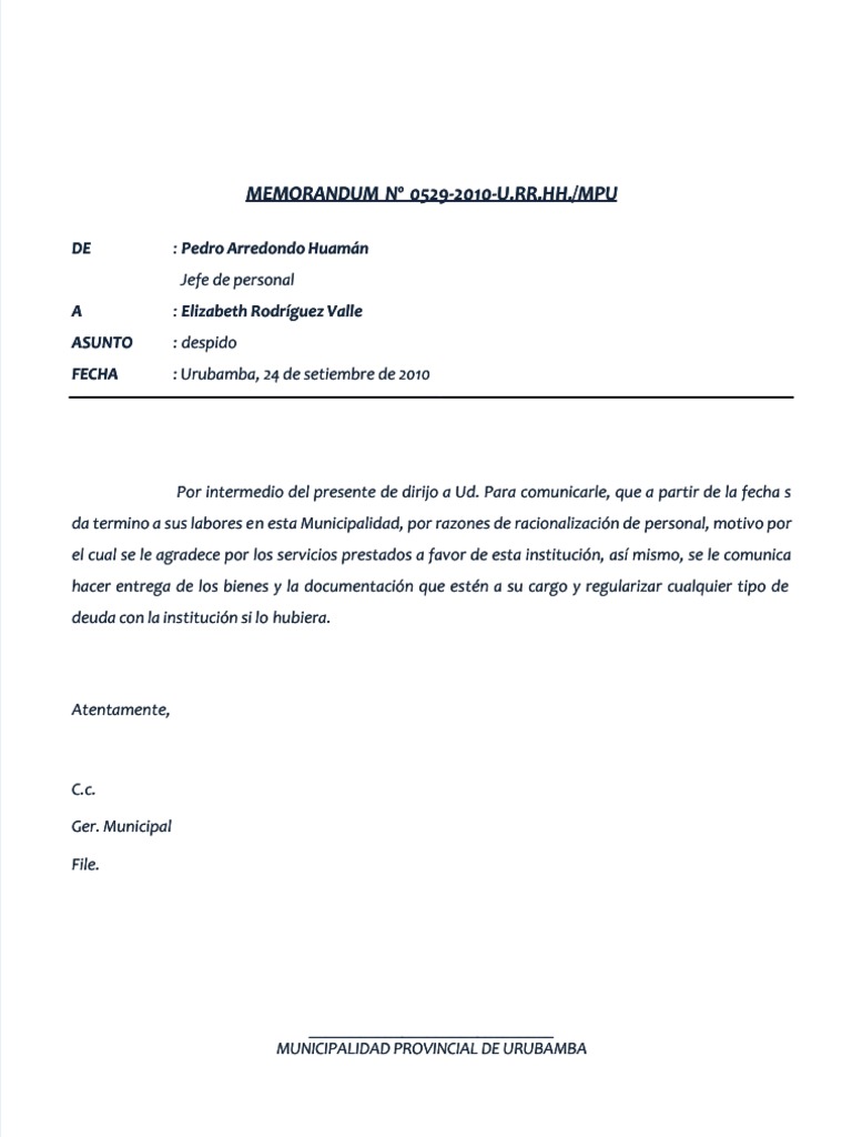 Memorándum de Despido 0529-2010 | PDF | Derecho