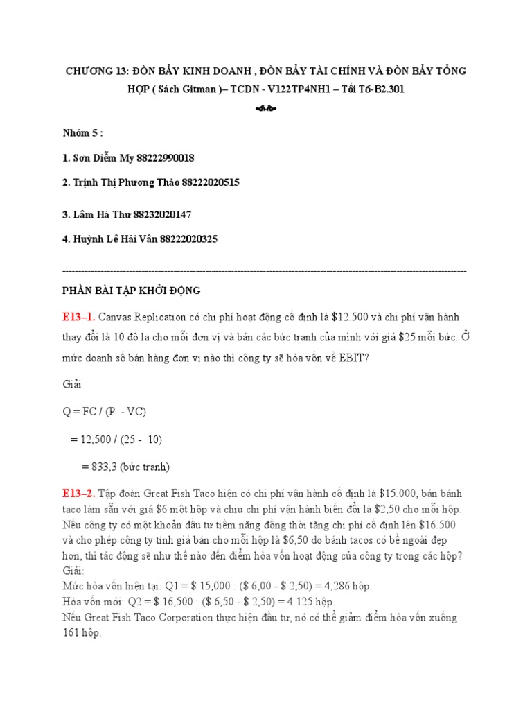 BT Chương 13 TCDN - Nhóm 5 | PDF
