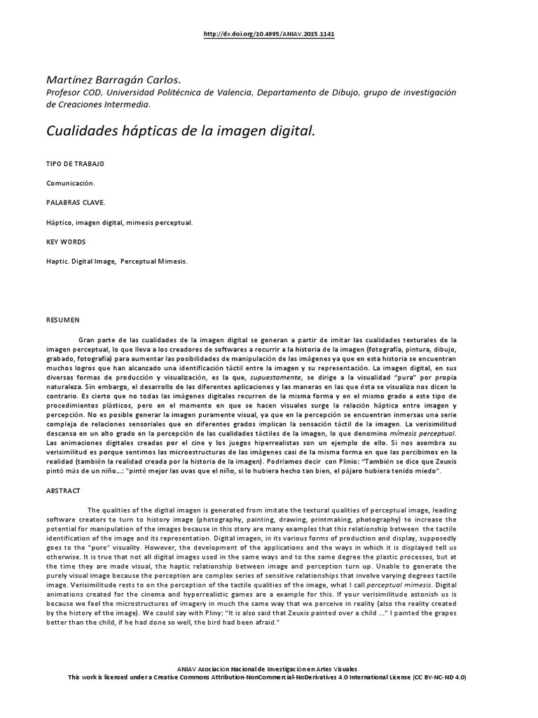 Cualidades Hápticas de La Imagen Digital | PDF | Percepción | Imagen