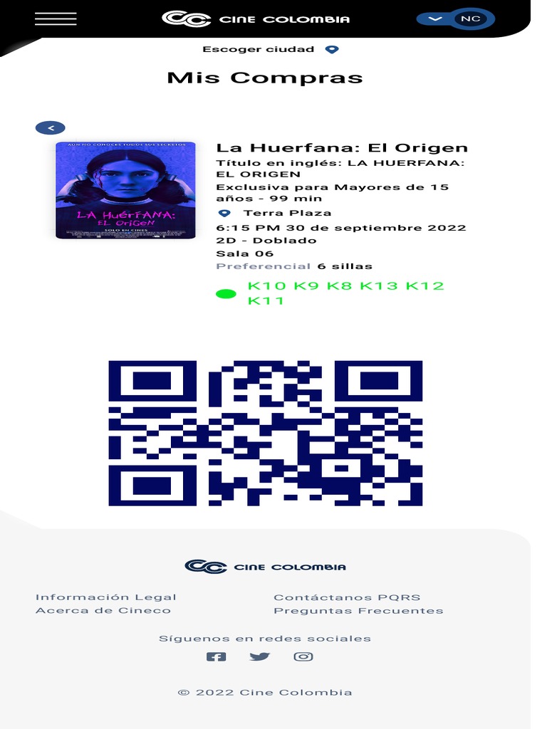 Cine Colombia - Boleta La Huerfana El Origen | PDF