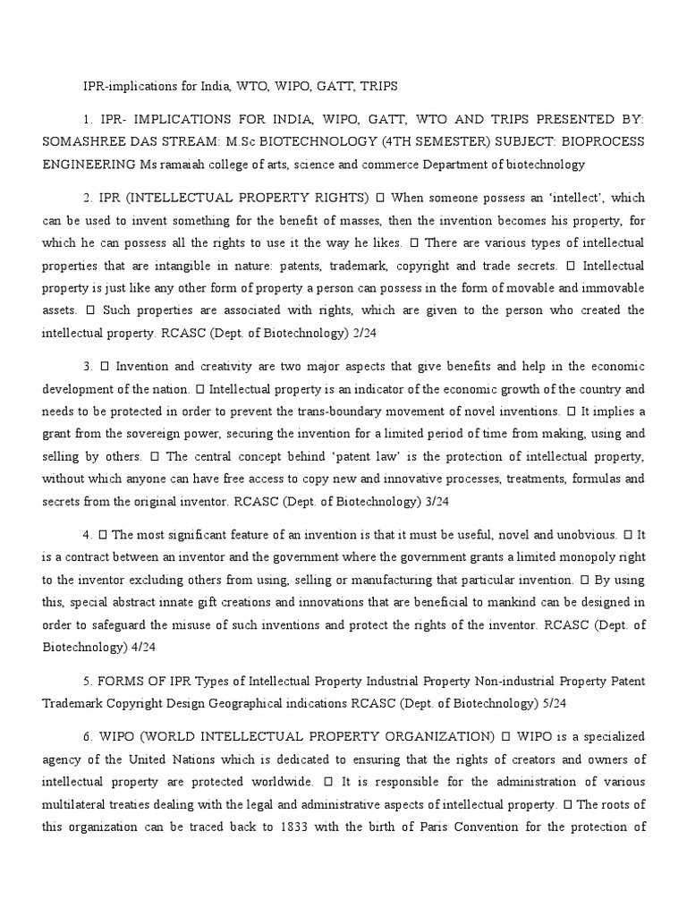 IPR Introduction | PDF | World Trade Organization | Intellectual Property