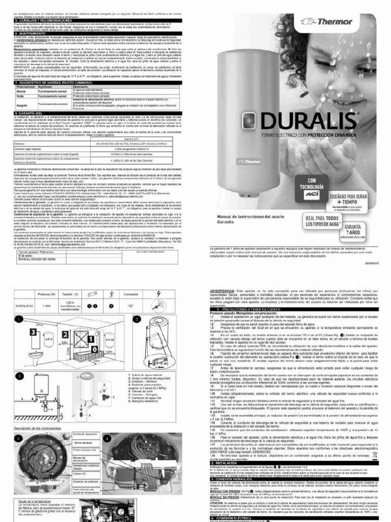 Manual de Instrucciones Termo Electrico Thermor Duralis | PDF