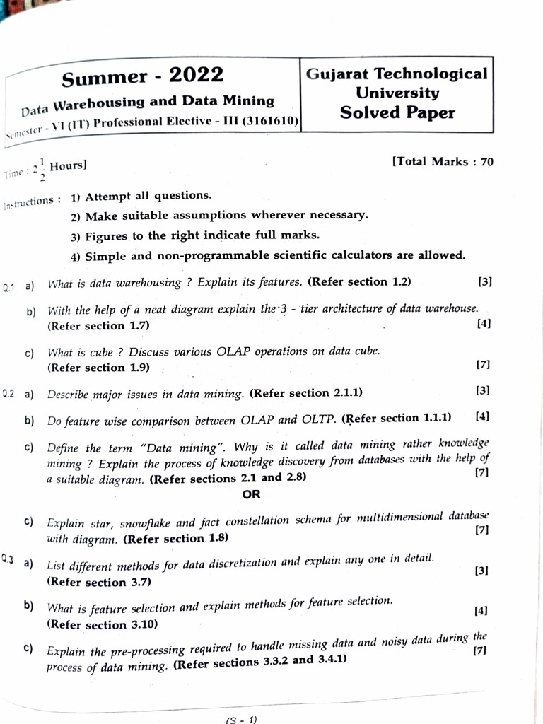 DWM Paper (S2022) Solution | PDF | Cybernetics | Data Management
