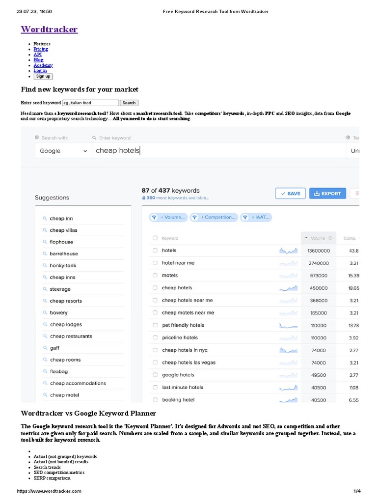 Free Keyword Research Tool From Wordtracker | Download Free PDF ...