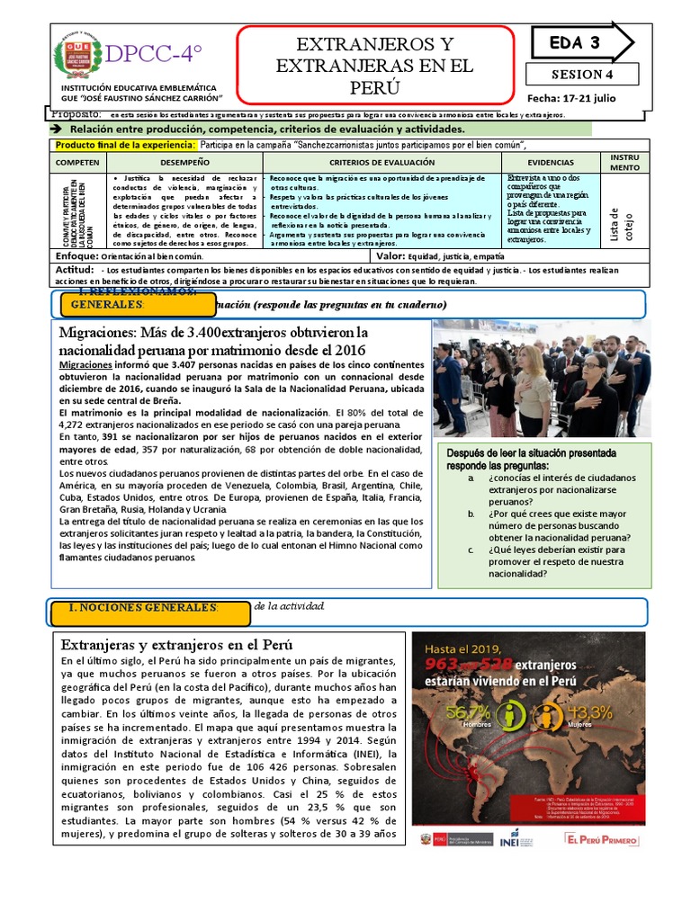 SESION 4 - EDA 3- DPCC 4TO | PDF | Perú | Inmigración