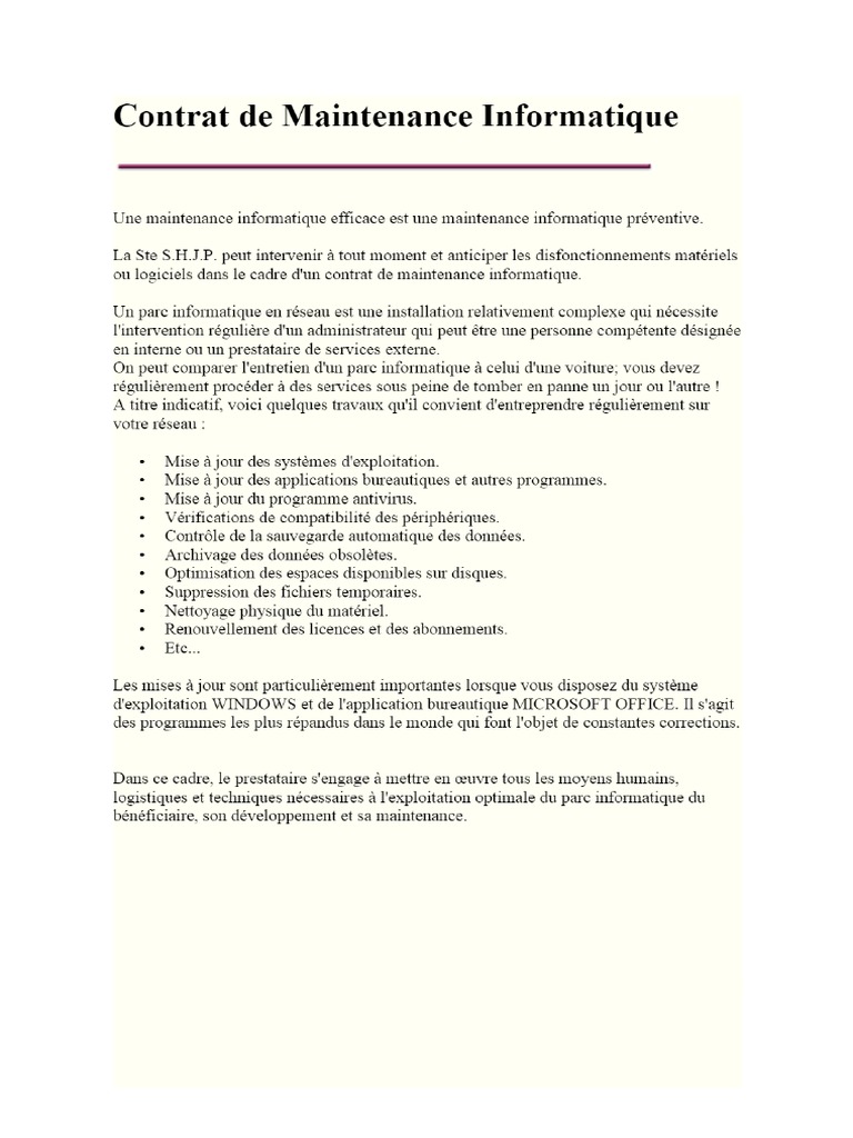 Contrat de Maintenance Informatique - PDF | PDF