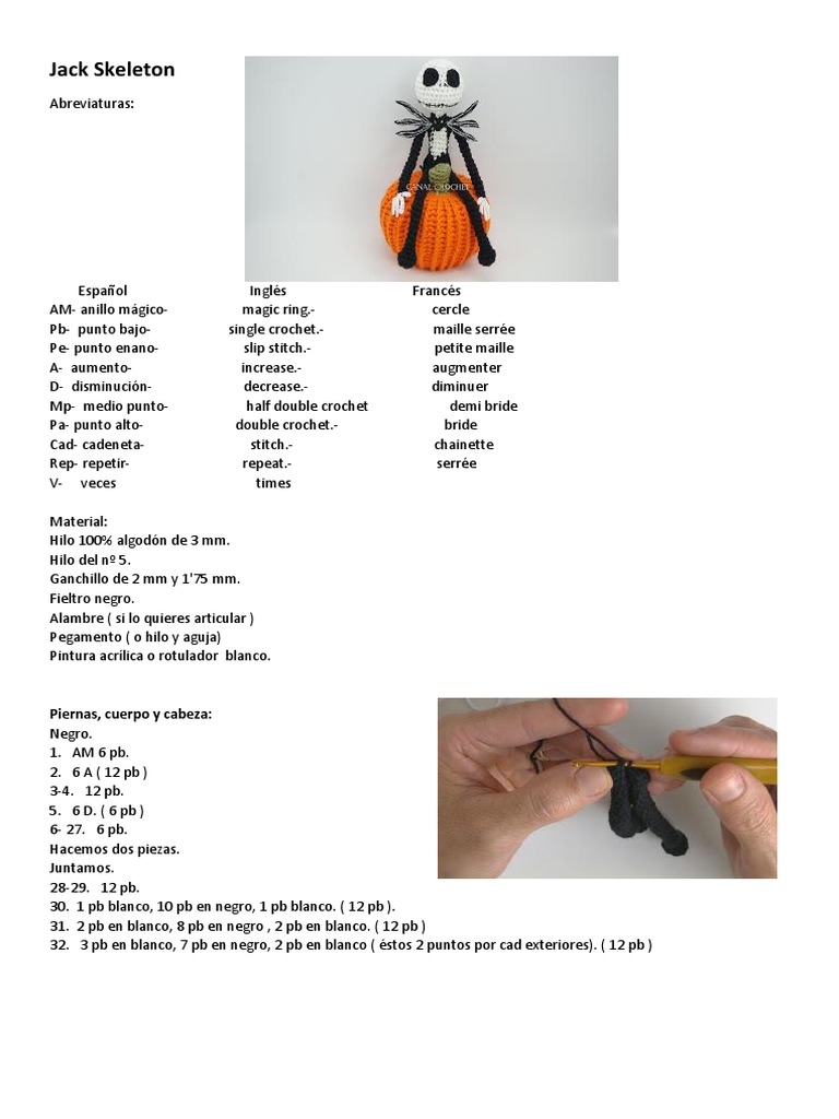 Tutorial Amigurumi: Jack Skeleton | PDF | Tejer | Manualidades