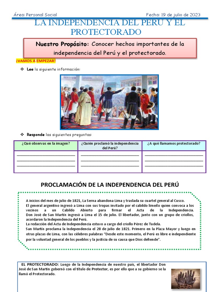 Ficha 06 La Independencia Del Perú y El Protectorado | PDF | Perú ...