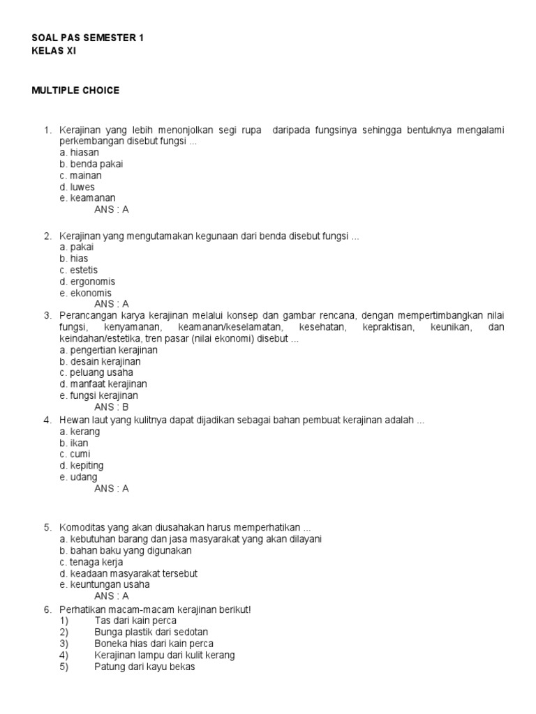 Soal Pas Pkwu Kls Xi Sem 1 TP 2022-2023 PDF | PDF