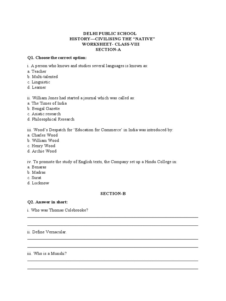 WORKSHEET - Civilizing The Natives | PDF
