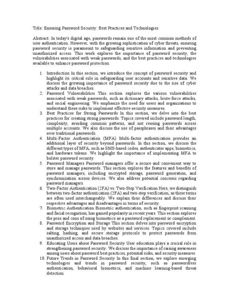 Ensuring Password Security. Best Practices and Technologies | PDF ... Ensuring Password Security. Best Practices and Technologies | PDF ...