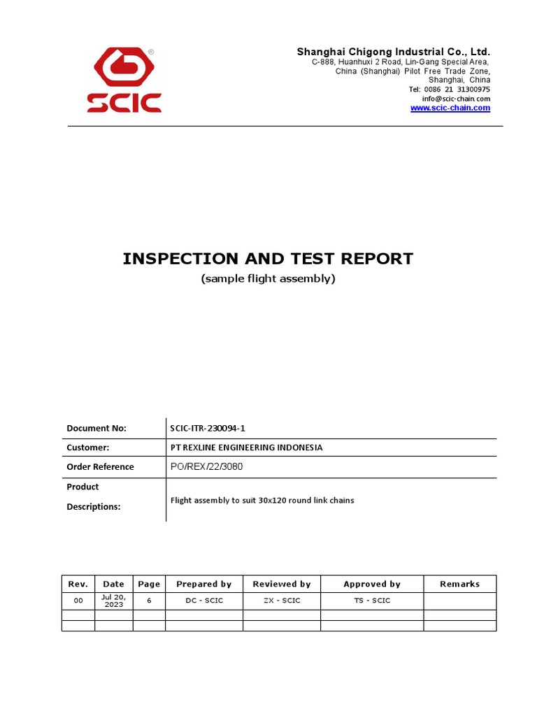 Inspection and Test Report (SCIC-ITR-230094-1) | PDF