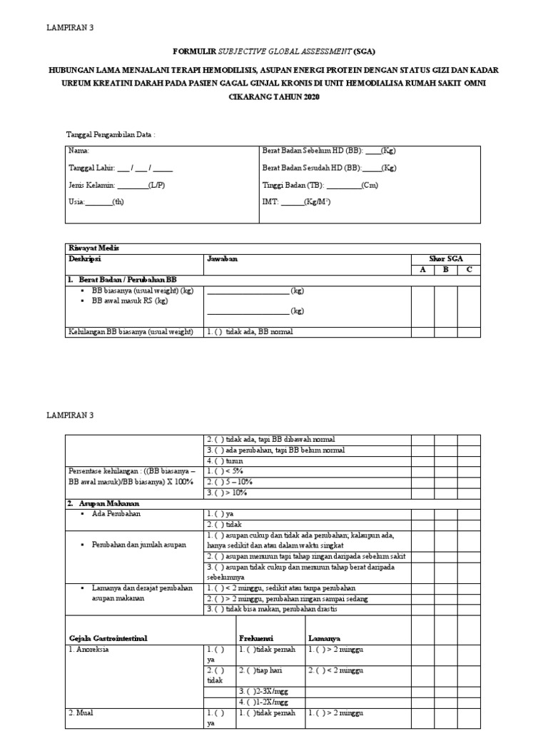 FORMULIR SUBJECTIVE GLOBAL ASSESSMENT Bener | PDF