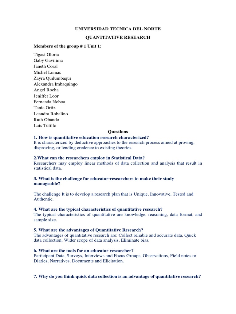 Questions For Quantitative Research From Units 1 To 4 | PDF ...