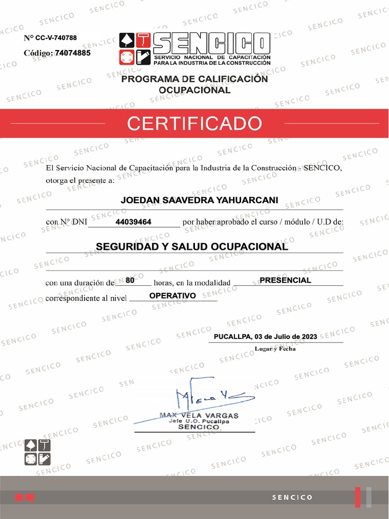 Certificado Sencico | PDF