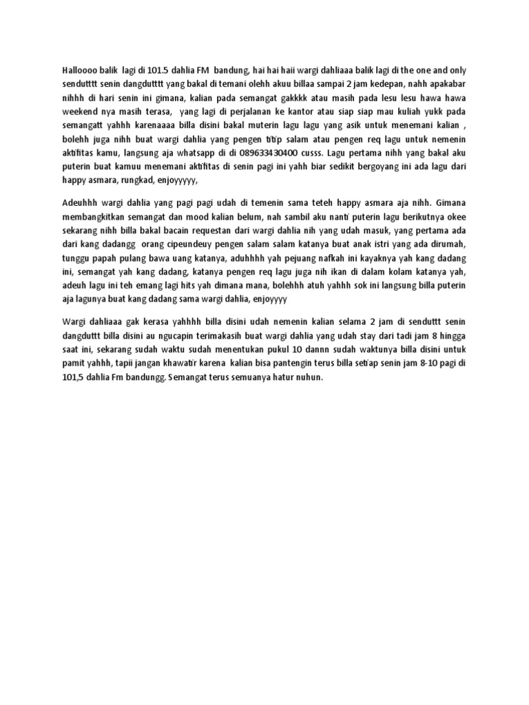 Script Radio Billa | PDF | Seni & Disiplin Bahasa | Seni