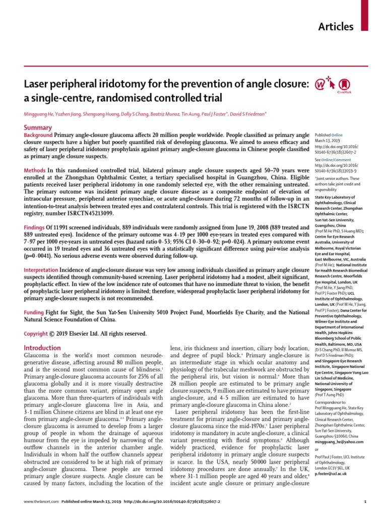 Laser Peripheral Iridotomy For The Prevention of Angle Closure - A ...