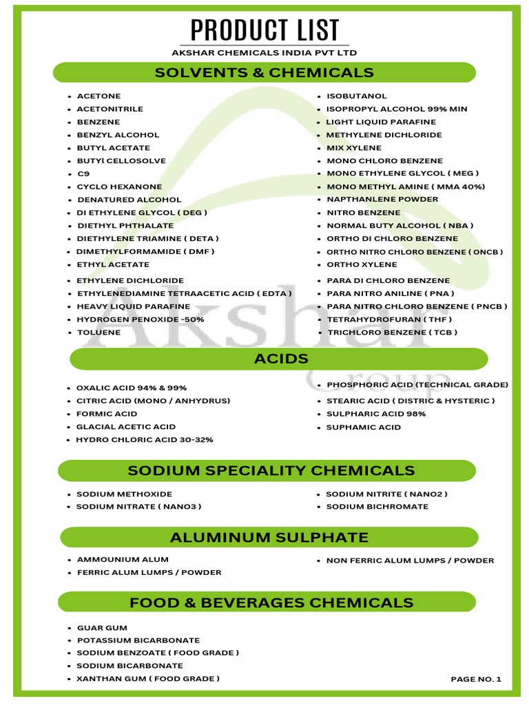Comprehensive Solvents & Chemicals List | PDF | Ethanol | Benzene