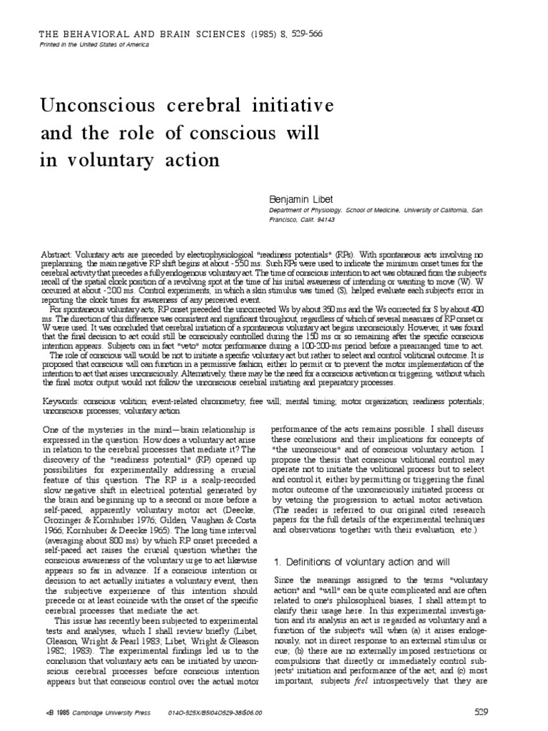 Libet - Unconscious-Cerebral-Initiative-And-The-Role-Of-Conscious-Will ...