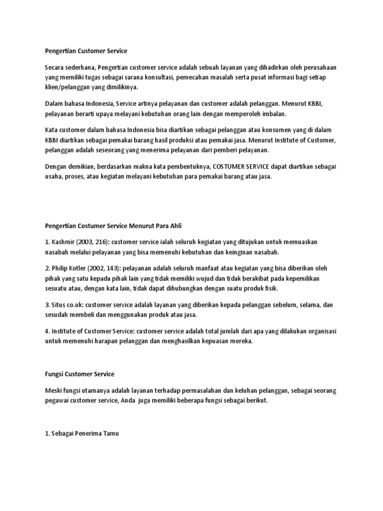 Definisi dan Fungsi Customer Service | PDF | Karier & Perkembangan | Bisnis