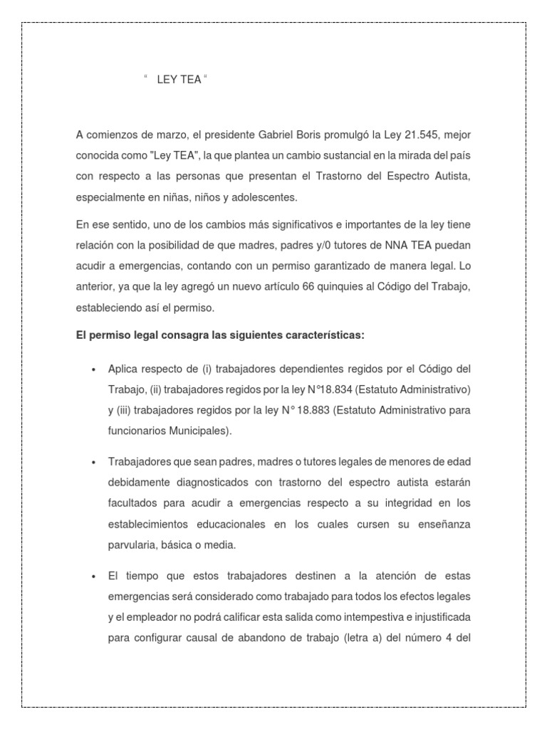 Ley Tea Informe | PDF | Espectro autista | Justicia