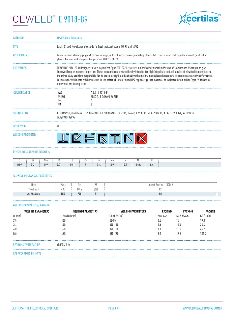 E9018-B9 Electrode Specifications | PDF | Welding | Construction