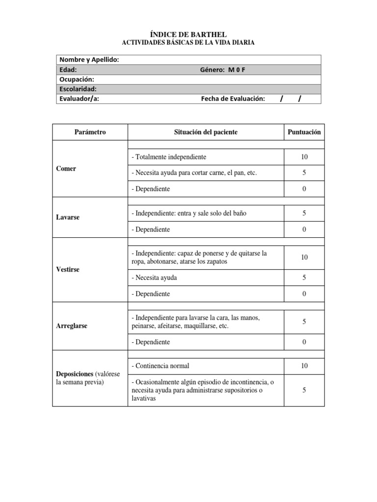 Escala De Barthel Pdf Para Imprimir