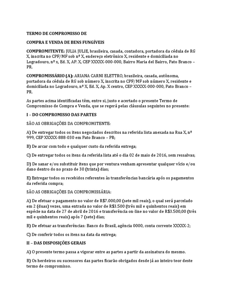 Termo de Compromisso de Compra e Venda | PDF