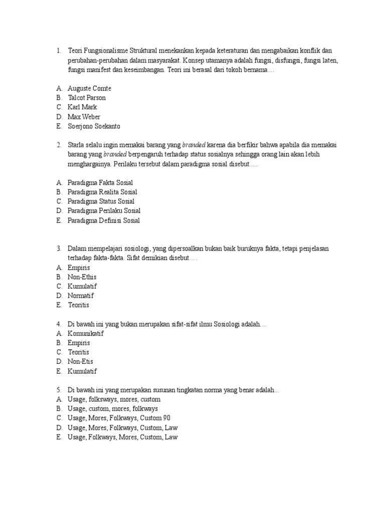 Latihan Soal Sosiologi | PDF | Ilmu Sosial | Kesehatan Holistik