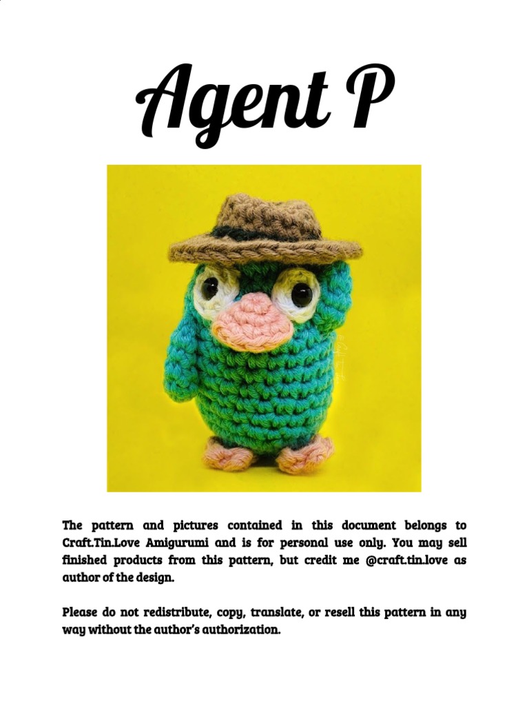 Agent P Amigurumi Pattern 3 | PDF | Crochet | Sewing