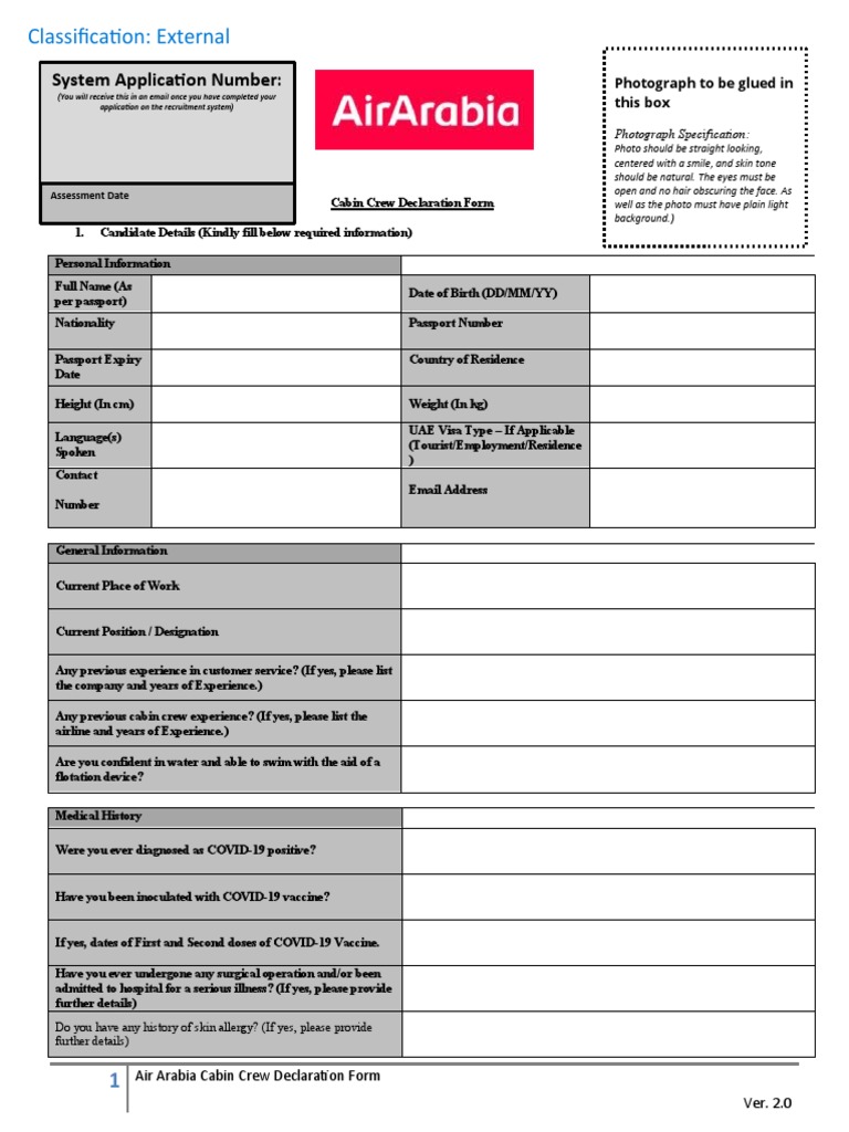 Cabin Crew Declaration Form - Ver 2.0 (1) (1) | PDF | Flight Attendant