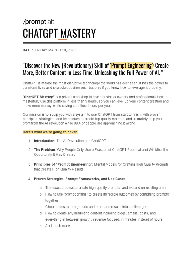 (PromptLap) ChatGPT Mastery | PDF (PromptLap) ChatGPT Mastery | PDF