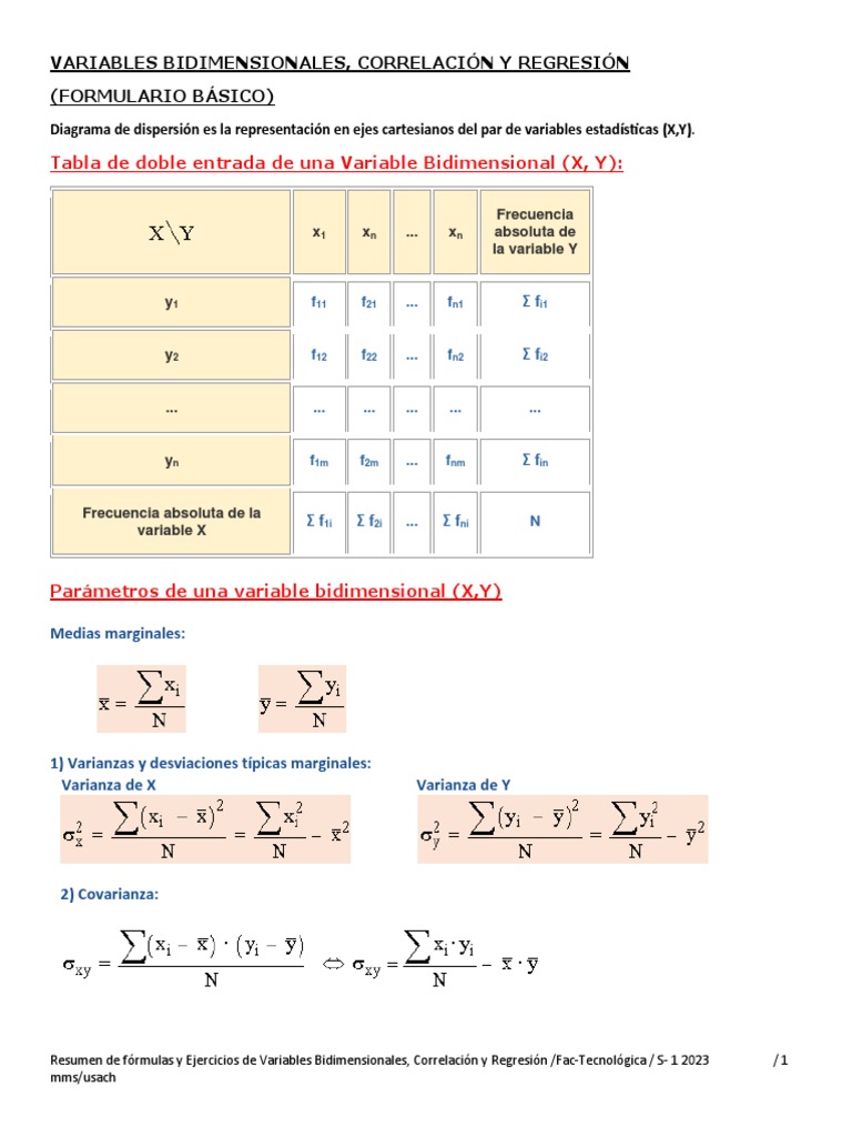 Ejercicios V-BID-CORRELACIÃ - N Y REGRESIÃ - N (FORMULARIO) | PDF | Estadísticas descriptivas ...