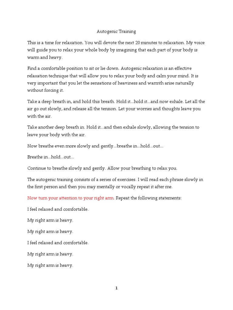 Transcriptions For Autogenic Training | PDF | Relaxation (Psychology ...