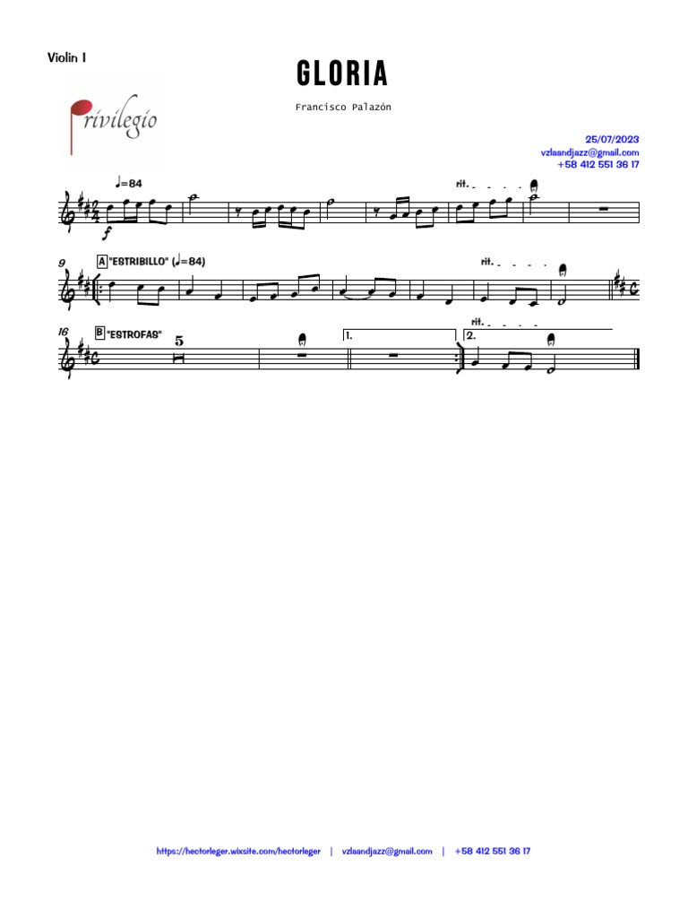 GLORIA - Francisco Palazón - Violin I | PDF