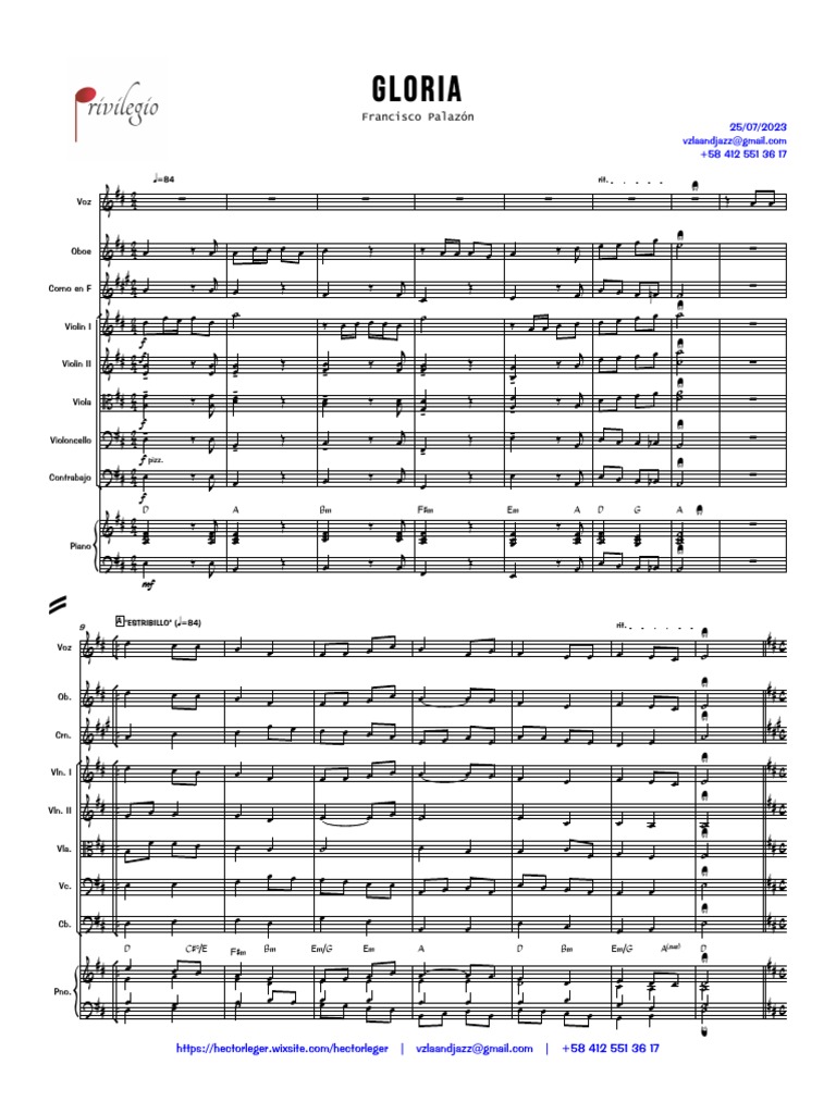 Score - GLORIA - Francisco Palazón | PDF