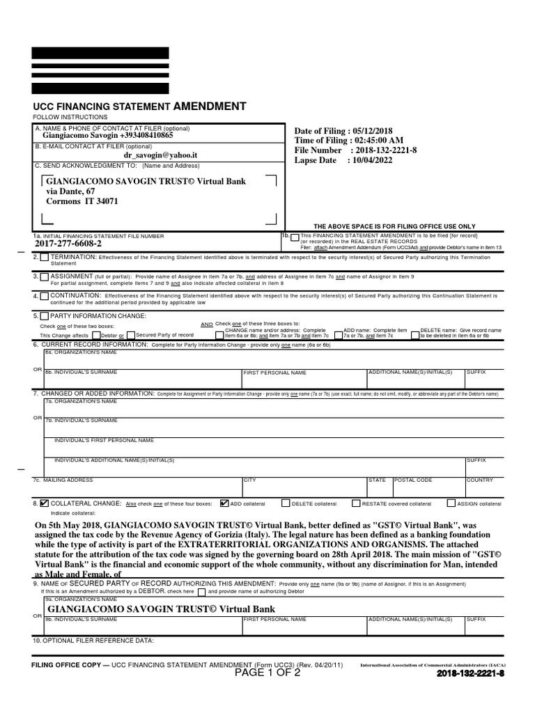 UCC FINANCING STATEMENT AMENDMENT GST© Virtual Bank 1 | PDF | Security ...