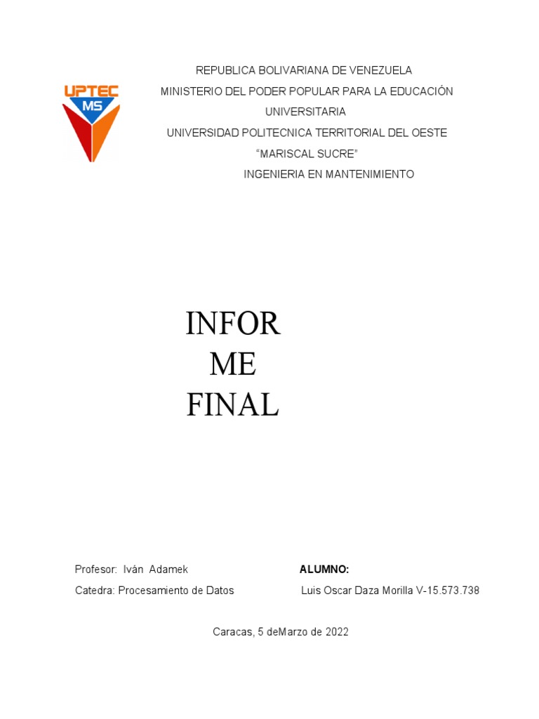 Informe Final Procesamiento de Datos | PDF | Lenguaje de programación | Algoritmos