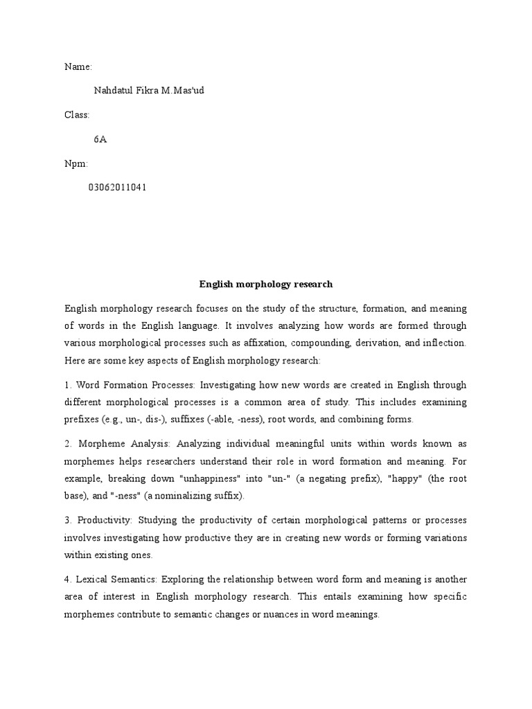 English Morphology Research Pdf Word Morphology Linguistics